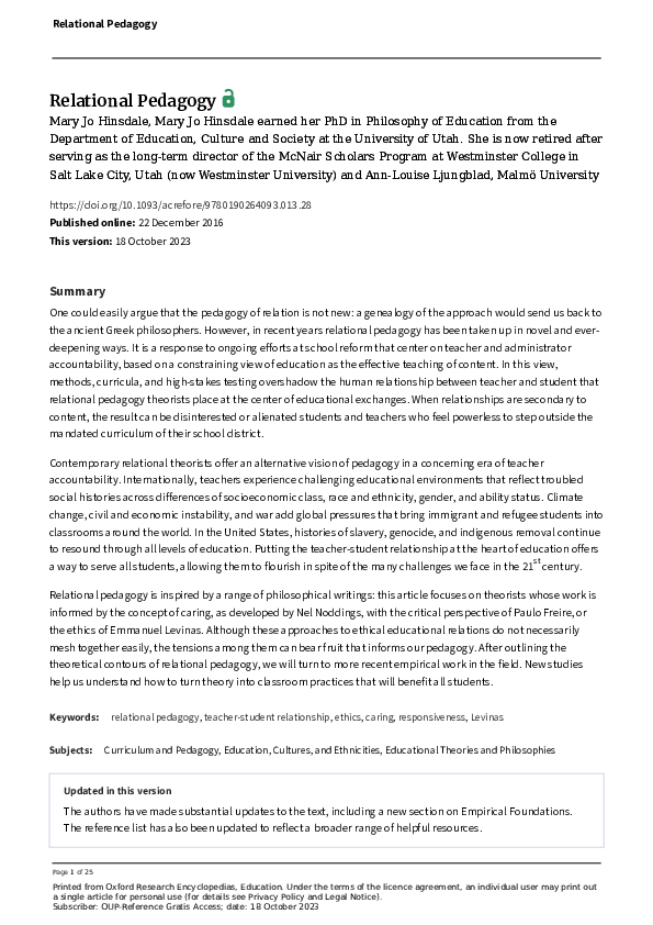 (PDF) Relational Pedagogy
