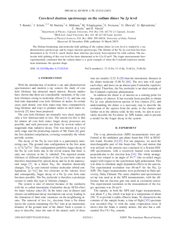 (PDF) Core-level electron spectroscopy on the sodium dimer Na 2p level