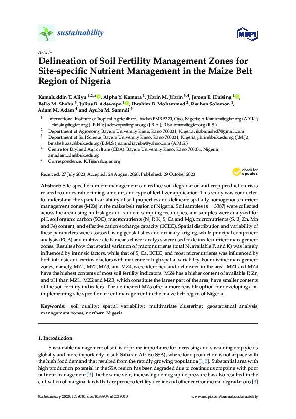 (PDF) Delineation of Soil Fertility Management Zones for Site-specific Nutrient Management in ...