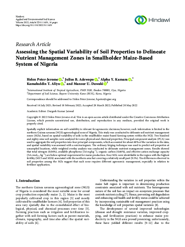 (PDF) Assessing the Spatial Variability of Soil Properties to Delineate Nutrient Management ...