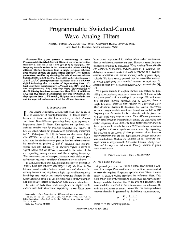 (PDF) Programmable switched-current wave analog filters