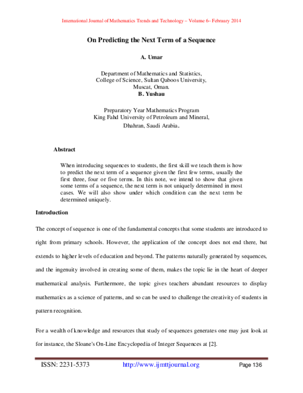 (PDF) On Predicting the Next Term of a Sequence