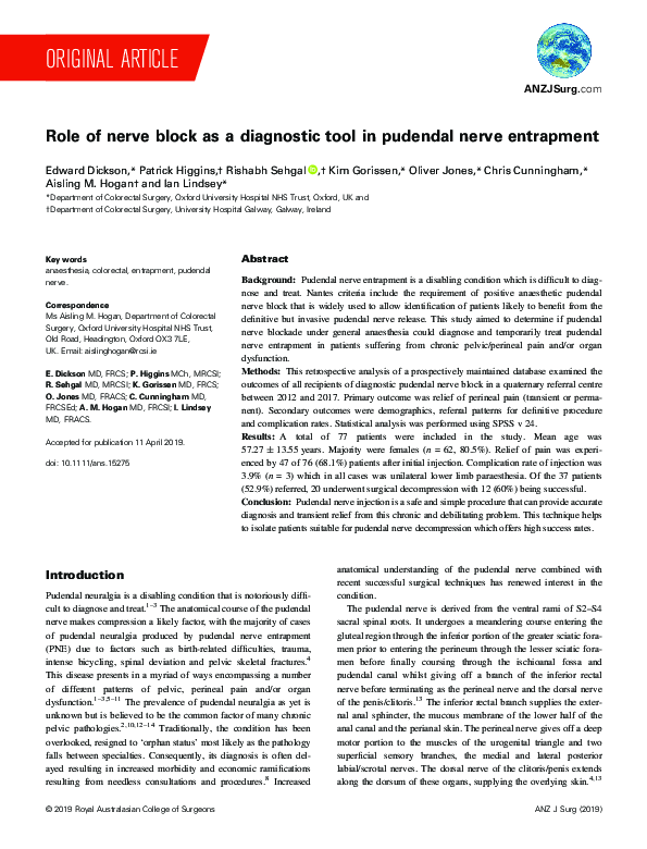 (PDF) Role of nerve block as a diagnostic tool in pudendal nerve entrapment