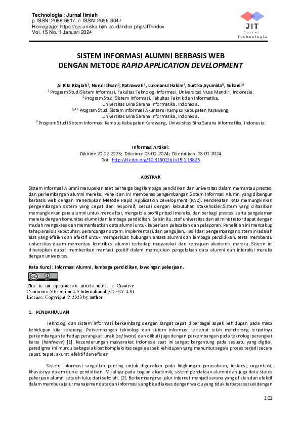 (PDF) Sistem Informasi Alumni Berbasis Web Dengan Metode Rapid Application Development