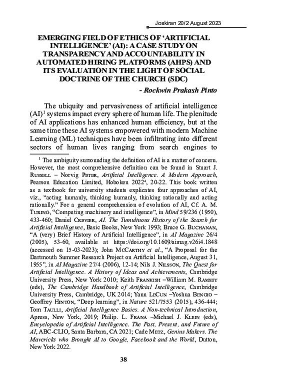 (PDF) Emerging Field of Ethics Of ‘Artificial Intelligence’ (AI): A case study on transparency ...