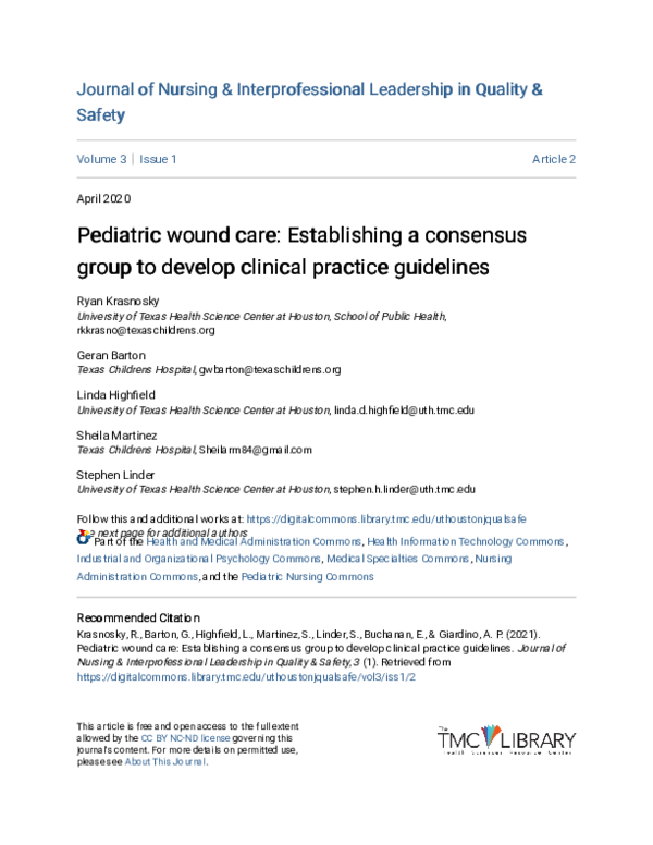 (PDF) Pediatric wound care: Establishing a consensus group to develop clinical practice ...