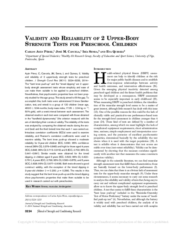 (PDF) Validity and Reliability of 2 Upper-Body Strength Tests for ...