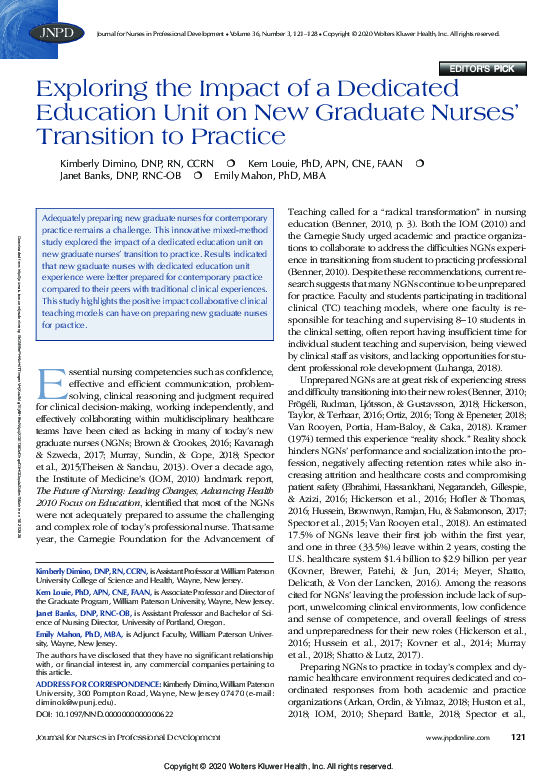 (PDF) Exploring the Impact of a Dedicated Education Unit on New Graduate Nurses’ Transition to ...