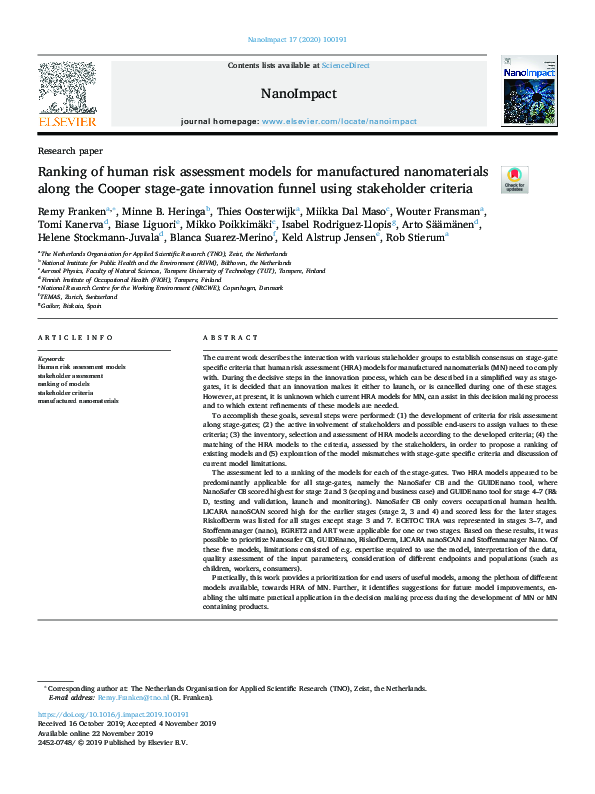 (PDF) Ranking of human risk assessment models for manufactured nanomaterials along the Cooper ...