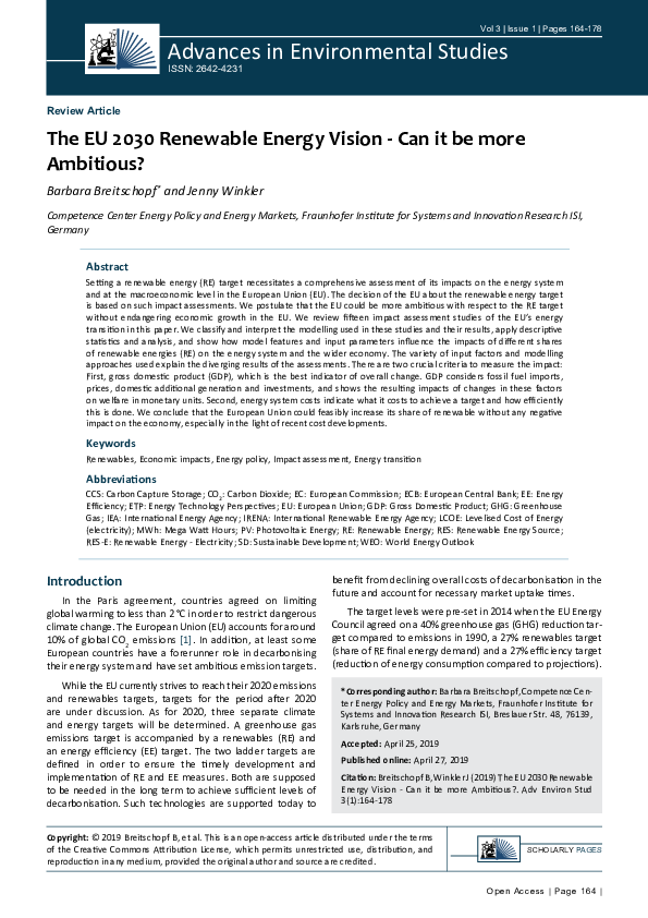 (PDF) The EU 2030 Renewable Energy Vision - Can it be more Ambitious?