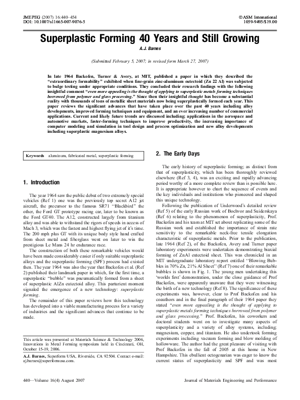 (PDF) Superplastic Forming 40 Years and Still Growing
