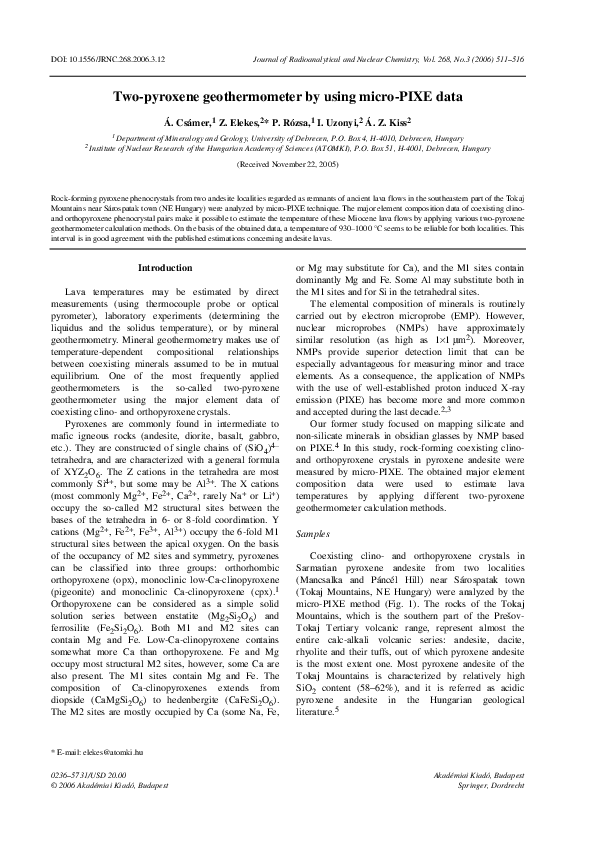 (PDF) Two-pyroxene geothermometer by using micro-PIXE data