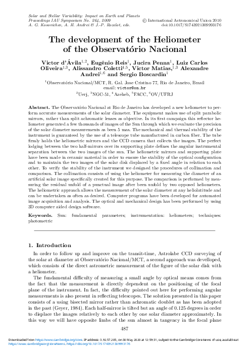 (PDF) The development of the Heliometer of the Observatório Nacional