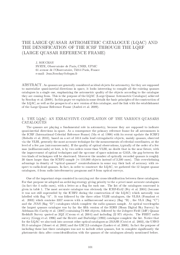 (PDF) The large quasar astrometric catalogue (LQAC) and the ...