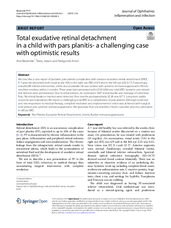 (PDF) Total exudative retinal detachment in a child with pars planitis ...
