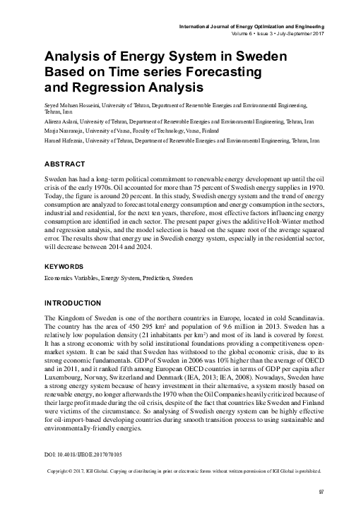 (PDF) Analysis of Energy System in Sweden Based on Time series ...