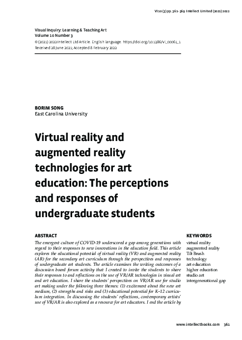 (PDF) Virtual Reality and Augmented Reality Technologies for Art ...