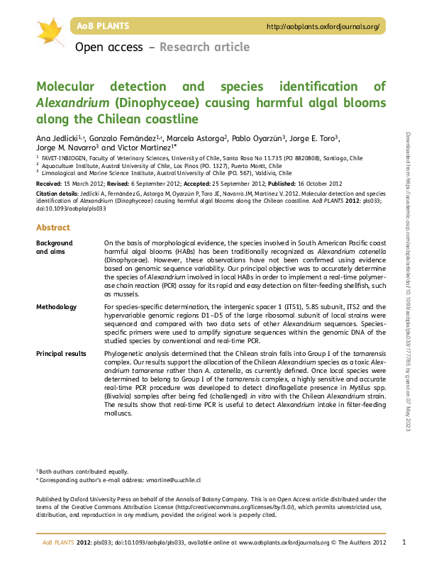 (PDF) Molecular detection and species identification of Alexandrium ...