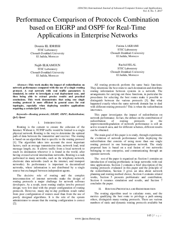 Pdf Performance Comparison Of Protocols Combination Based On Eigrp And Ospf For Real Time 