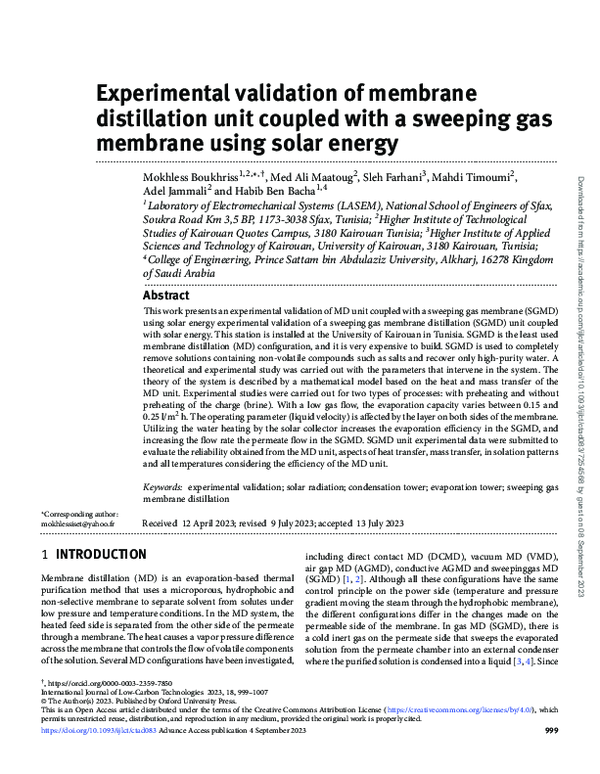(PDF) Experimental validation of membrane distillation unit coupled ...
