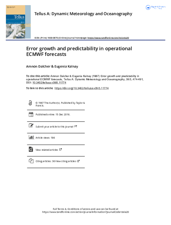 (PDF) Error growth and predictability in operational ECMWF forecasts