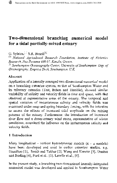 (PDF) Two-dimensional Branching Numerical ModelFor A Tidal Partially-mixed Estuary