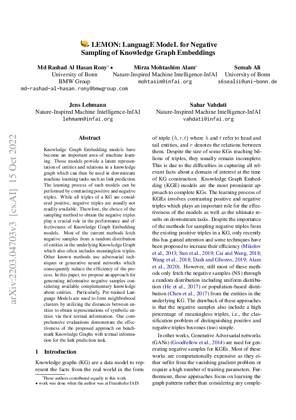 (PDF) LEMON: LanguagE ModeL for Negative Sampling of Knowledge Graph ...