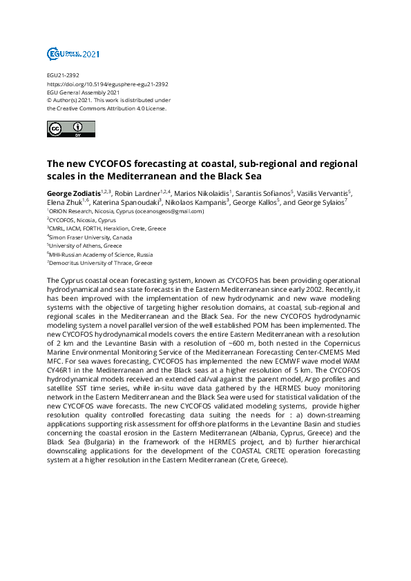 (PDF) CYCOFOS: Enhanced Forecasting in Mediterranean & Black Sea