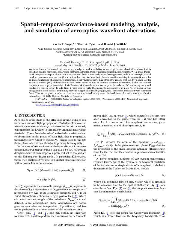 (PDF) Modeling Aero-Optics Wavefront Aberrations