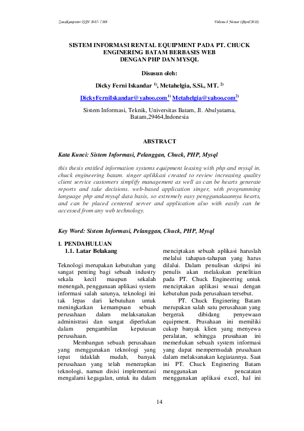 (PDF) Sistem Informasi Rental Equipment Pada Pt. Chuck Enginering Batam ...