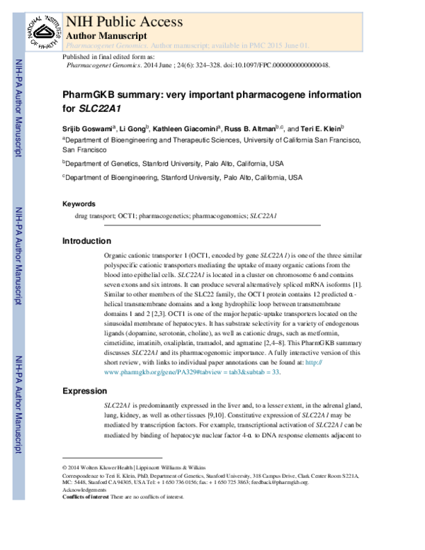 (PDF) PharmGKB summary