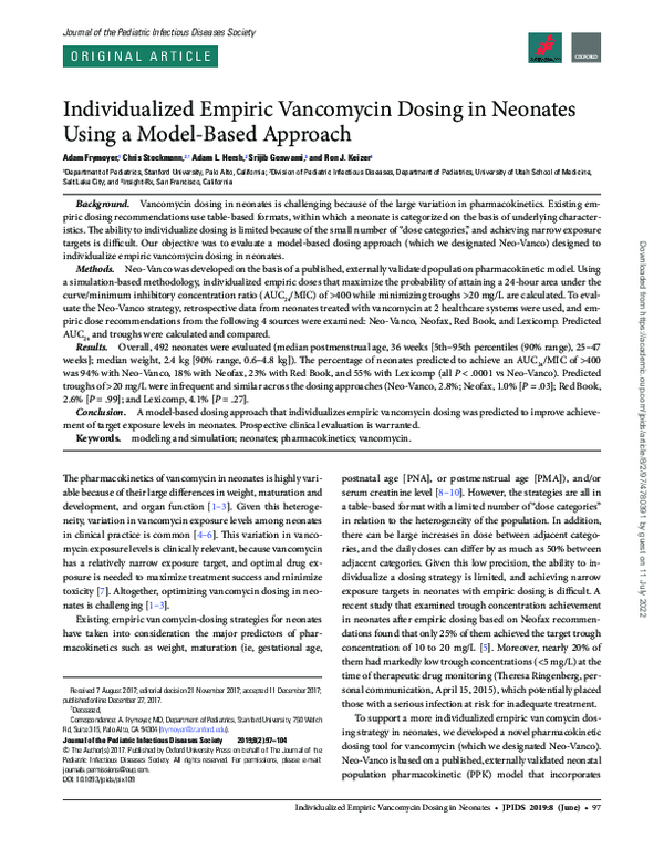 (PDF) Individualized Empiric Vancomycin Dosing in Neonates Using a ...