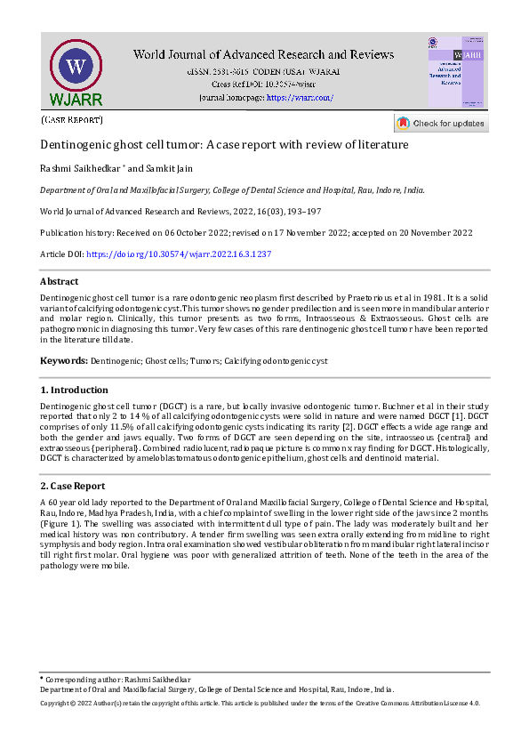 (PDF) Dentinogenic ghost cell tumor: A case report with review of ...