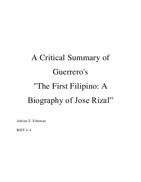 (PDF) A Critical Summary of Guerrero's "The First Filipino: A Biography ...