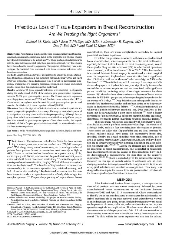 (PDF) Infectious Loss of Tissue Expanders in Breast Reconstruction