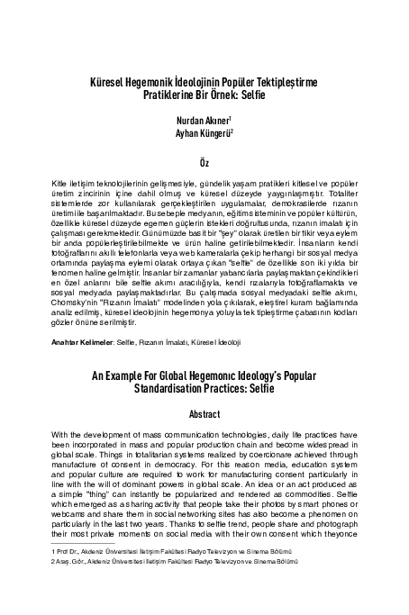 (PDF) Küresel Hegemonik İdeolojinin Popüler Tektipleştirme Pratiklerine ...