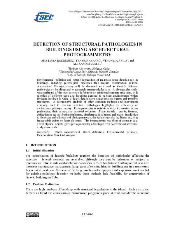 (PDF) Detection of Structural Pathologies in Buildings Using Architectural Photogrammetry ...