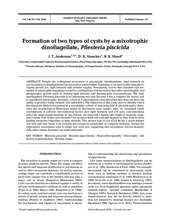 (PDF) Formation of two types of cysts by a mixotrophic dinoflagellate ...