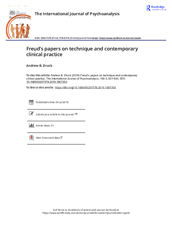 (PDF) Freud’s papers on technique and contemporary clinical practice