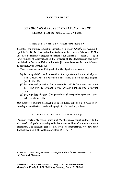 (PDF) Testing the maturity for learning the algorithm of multiplication ...