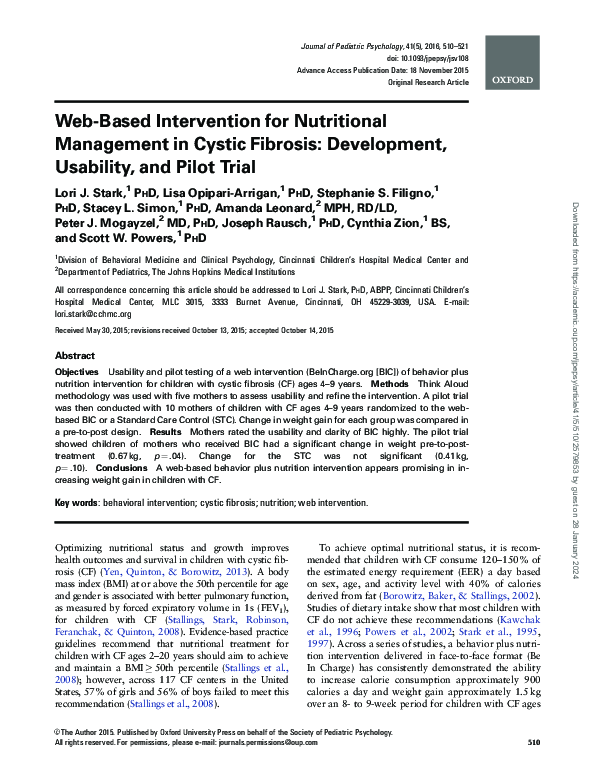 (PDF) Web-Based Intervention for Nutritional Management in Cystic Fibrosis: Development ...