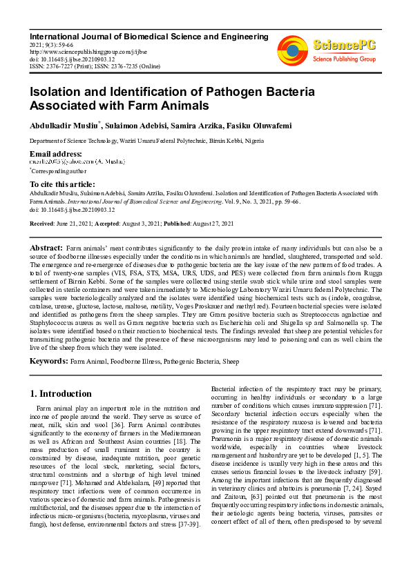 (PDF) Isolation and Identification of Pathogen Bacteria Associated with ...