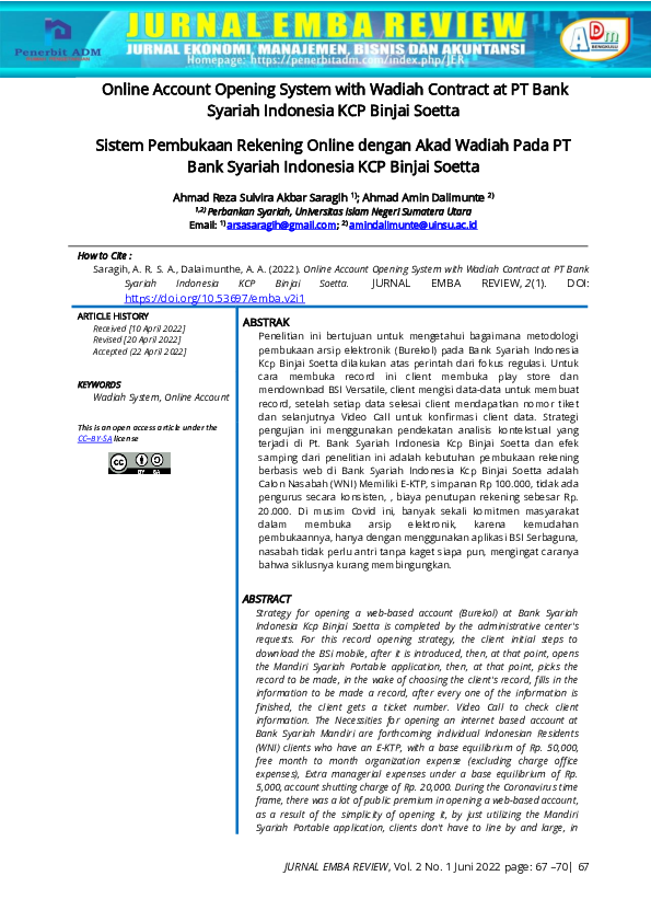 (PDF) Online Account Opening System with Wadiah Contract at PT Bank ...