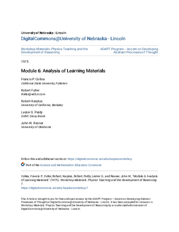 (PDF) Module 6: Analysis of Learning Materials