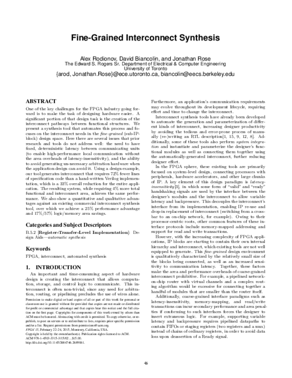 (PDF) Fine-Grained Interconnect Synthesis