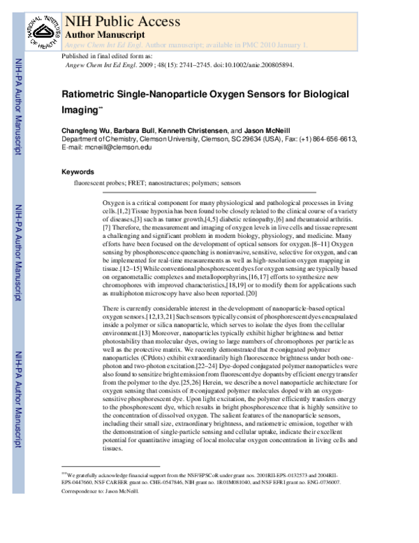 (PDF) Ratiometric Single‐Nanoparticle Oxygen Sensors for Biological Imaging