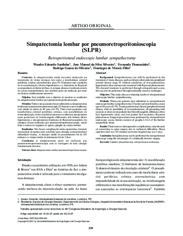 (PDF) Simpatectomia lombar por pneumoretroperitonioscopia (SLPR)