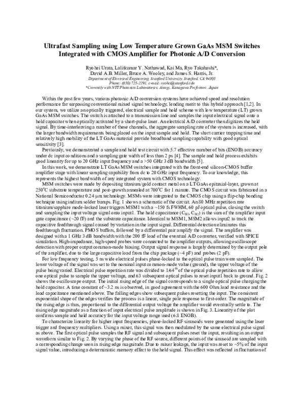 (PDF) Ultrafast sampling using low temperature grown GaAs MSM switches integrated with CMOS ...
