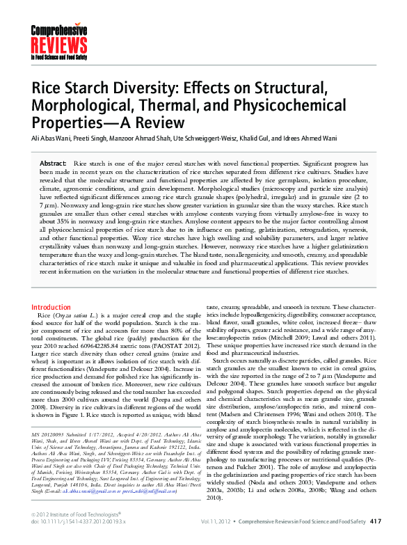(PDF) Rice Starch Diversity: Effects on Structural, Morphological, Thermal, and Physicochemical ...