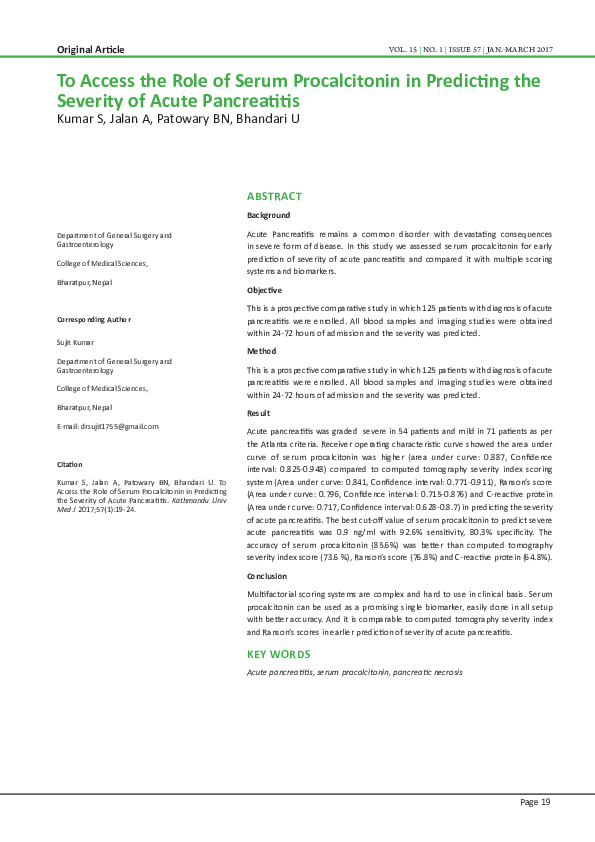 (PDF) To Access the Role of Serum Procalcitonin in Predicting the ...